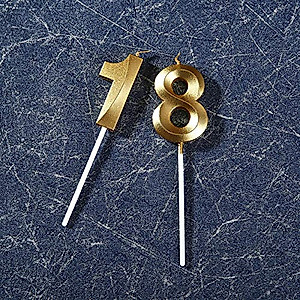 18th Birthday Candles,Gold Number 18 Cake Topper for Birthday Decorations Party Decoration