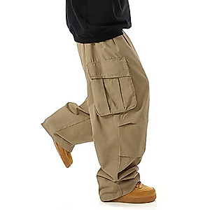 Verdusa Men's Drawstring Waist Pocket Side Loose Cargo Pants Baggy Joggers Khaki S