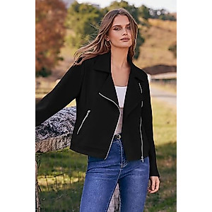 PRETTYGARDEN Women's Winter Faux Suede Moto Jacket Long Sleeve Zipper Pockets Short Coat Y2K Fashion Casual Outerwear (Black,Medium)