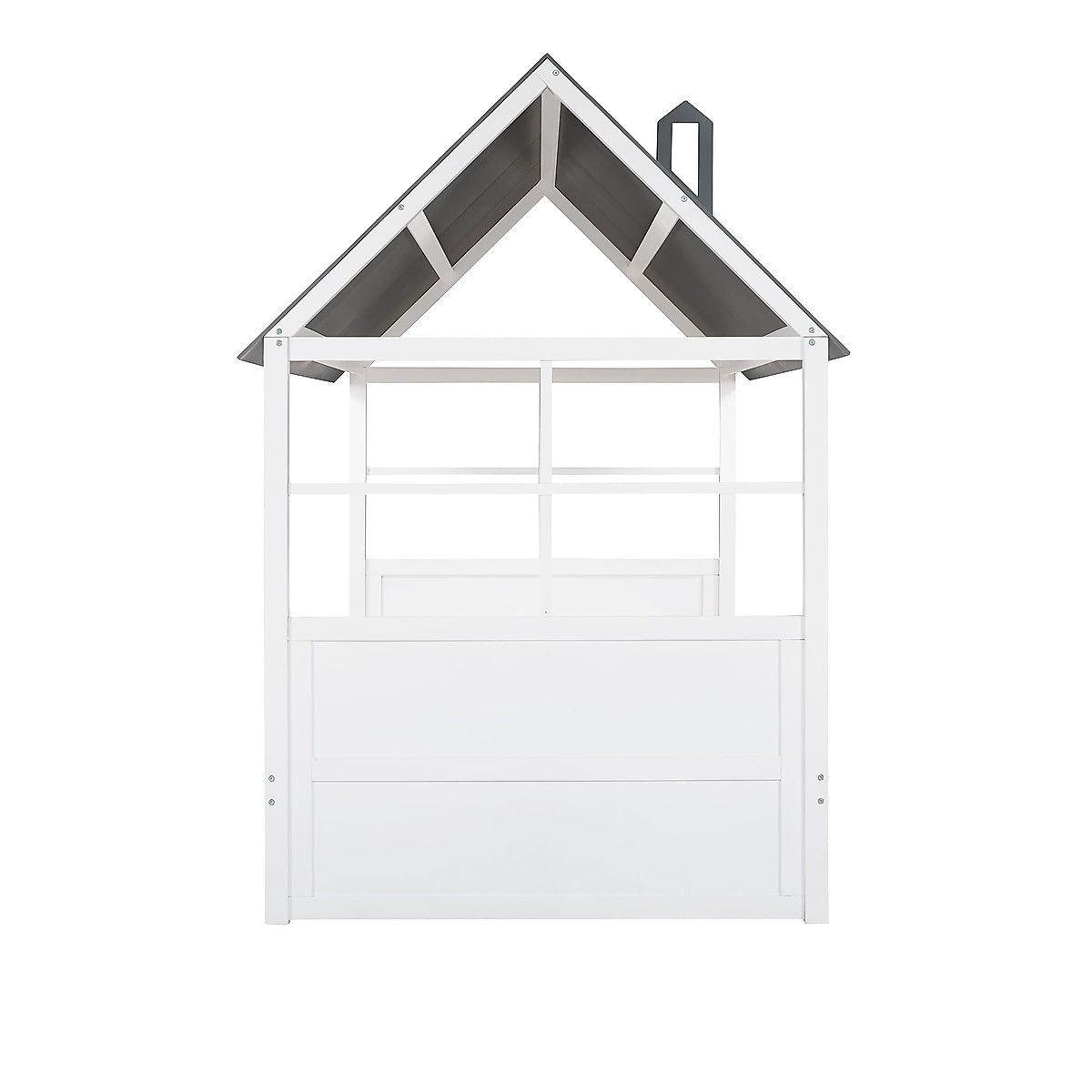 BIADNBZ Full Size House Bed with Twin Trundle, Wooden Platform BedFrame Daybed w/Roof&Window for Kids Boys Girls Bedroom, White+Gray