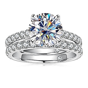 AnuClub 4ct Moissanite Engagement Rings Wedding Band D Color VVS1 Round Cut 925 Sterling Silver Bridal Sets, Christmas Gift for Women 7