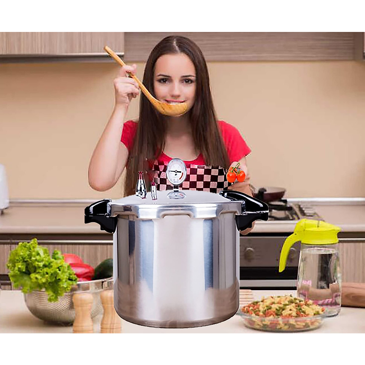 GHKWXUE 15quart High capacity pressure cookers with cooking rack canning canner gauge Explosion proof safety valve Extra-large size great for big jobs,Compatible:natural gas-open flame,silver,(NH-31)