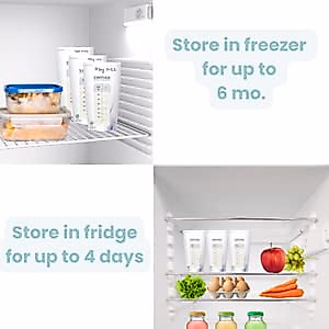90 Count Zomee Breast Milk Storage Bags - 8 OZ/240 ML, Leak Proof, Double Zipper Seal, Self-Standing, for Storage of Breast Milk in Fridge or Freezer