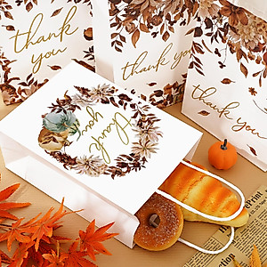AnyDesign 12Pcs Fall Leaves Thank You Gift Bags with Handle Autumn Maple Leaves Paper Bag Foil Gold Autumn Goodie Bag for Fall Thanksgiving Wedding Birthday Party Favor Supplies, 5.9 x 8.3 x 3.2 In