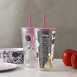 Zak Designs Design-A-Tumbler Disney Princess Cinderella Kids DIY Sticker Tumbler with Straw and Double-Wall Insulation, BPA free, 16 OZ