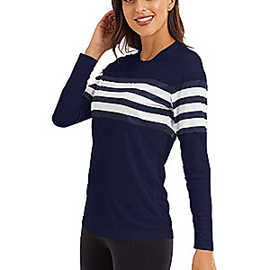 NEYOUQE Womens Cute Ultra Soft Long Sleeve Crew Neck cazy Tshirts Under Shirts Alternative Apparel Blouse Striped Casual Tops Navy Blue XXL