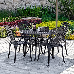 Withniture 42 Inch Cast Aluminum Patio Table,Outdoor Dining Table,Round Patio Bistro Table with Umbrella Hole Conversation Table,for Garden,Patio,Yard(Antique Bronze)