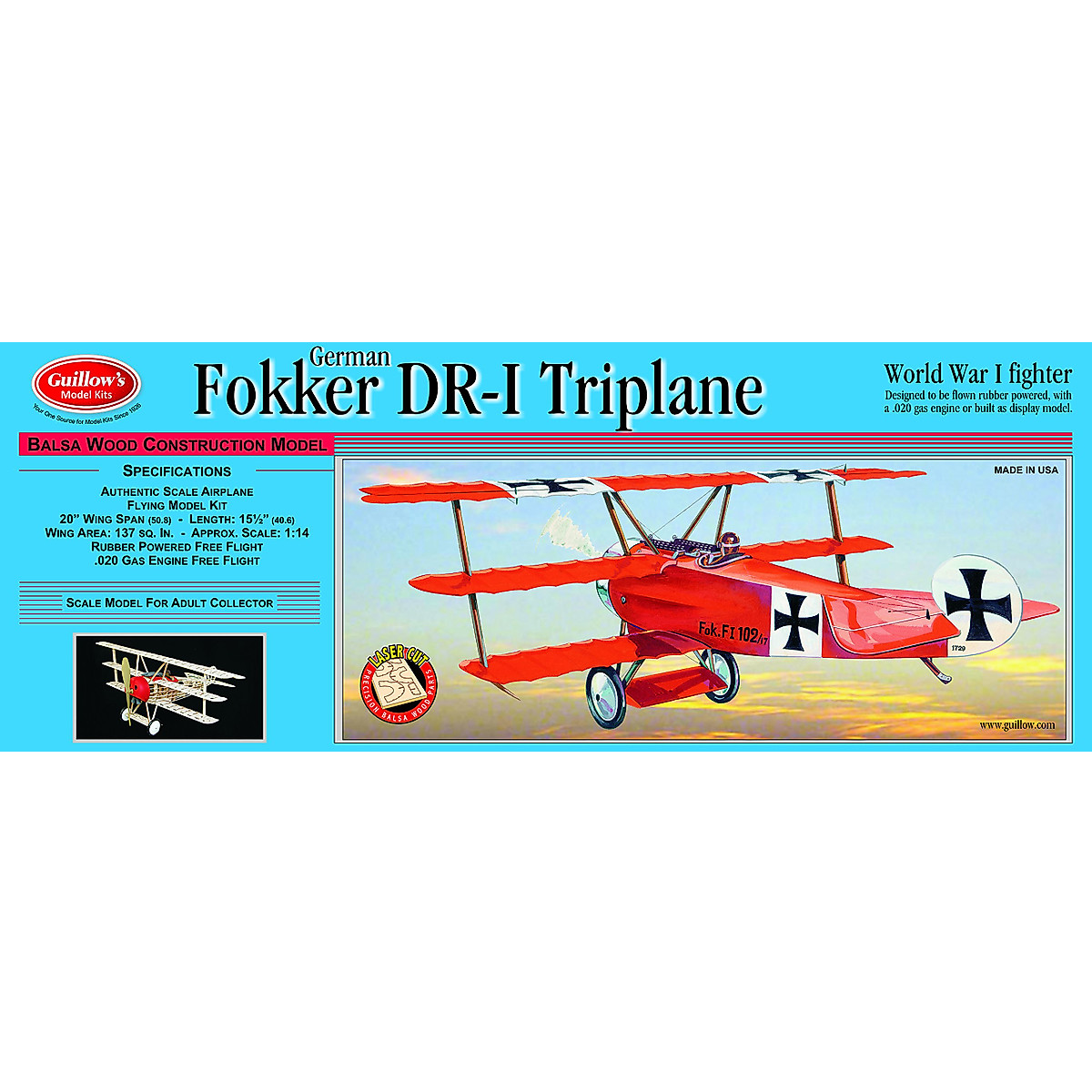 Guillow's Fokker DR1 Triplane Laser Cut Model Kit