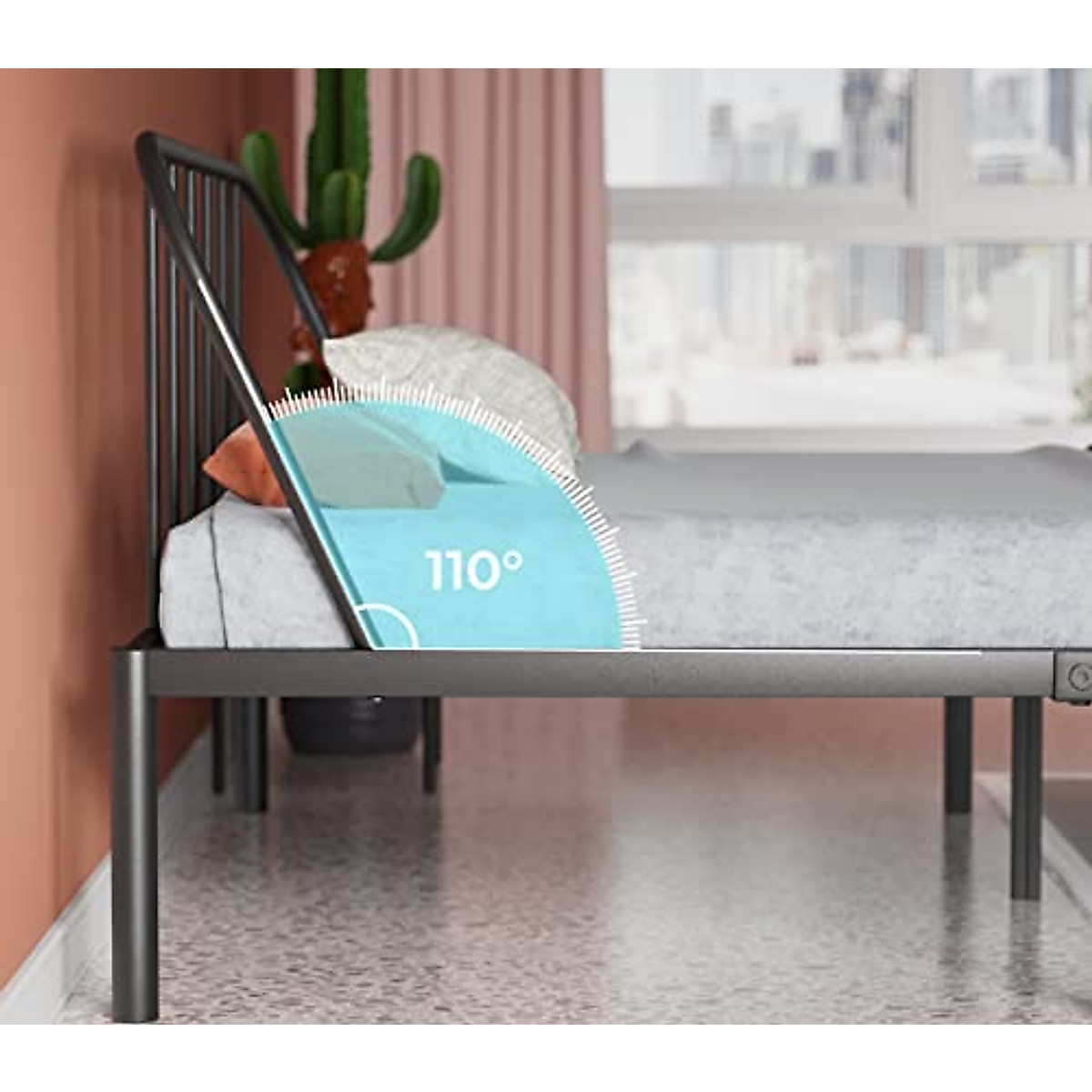 WOHOMO Queen Bed Frame with Hug Me Detachable Headboard, Platform Bed Frame Queen Size with Round Corner 15.75 inch Hight Anti Slip Support, Metal Slat Support, Not Squeak, No Box Spring Needed, Black