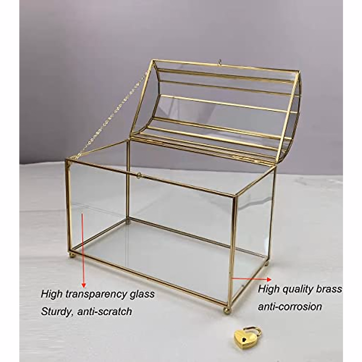 Gold Wedding Card Box with Slot and Lock - Glass Card Box for Wedding - Brass Wedding Gift Box for Cards - Wedding Gift Card Boxes Bin Container for Reception Bridal Baby Shower