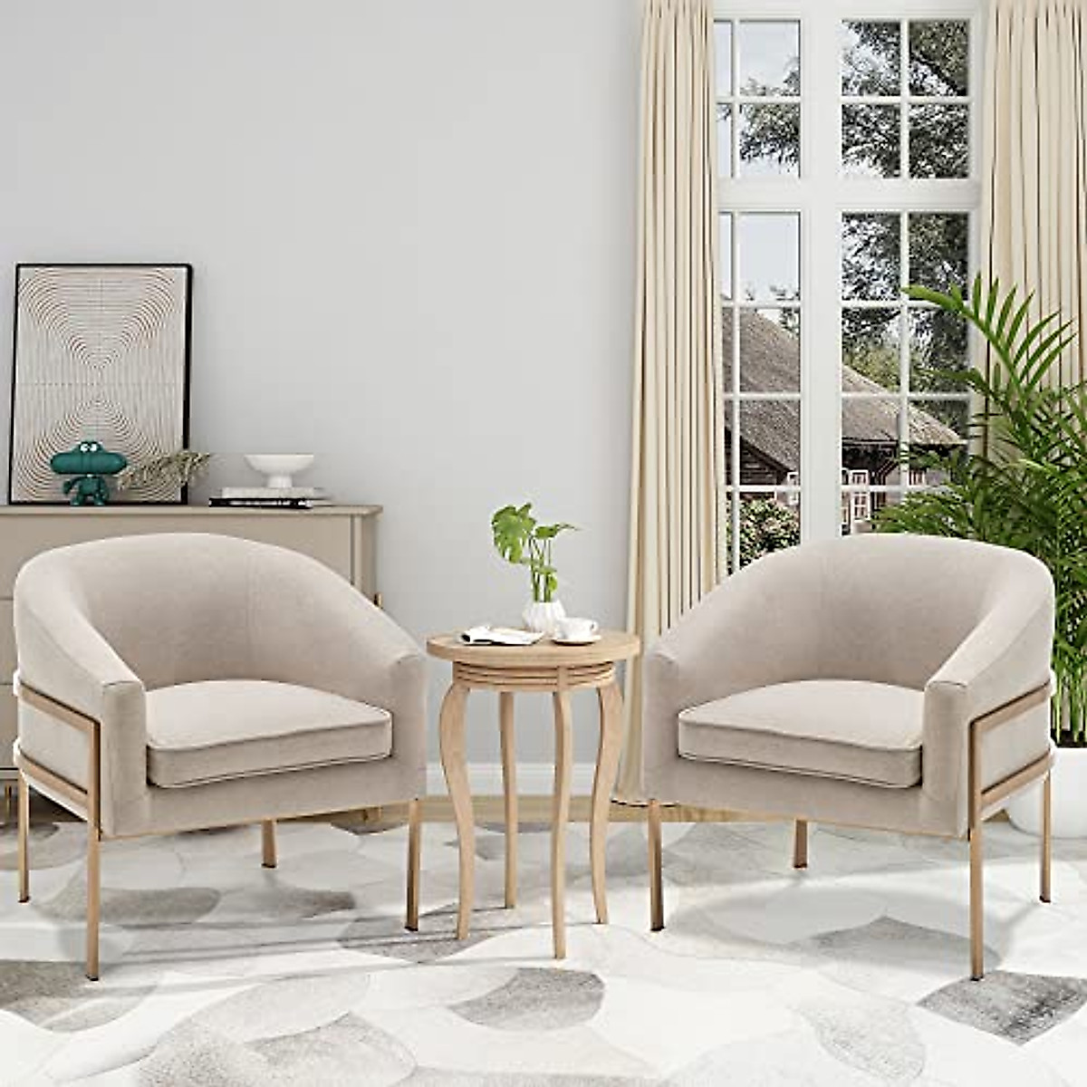 Aklaus Barrel Chairs Modern Arm Chair with Gold Metal Legs Upholstered Reading Accent Chair Club Chair with Removable Seat Cozy Sigle Sofa Chair Round Armchair for Living Guset Room Bedroom