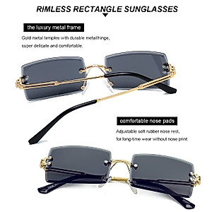 Gleyemor Rimless Rectangle Sunglasses for Women Mens Fashion Vintage Frameless Square Glasses with Gradient Lens (Grey)