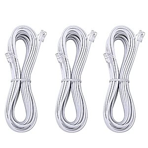 LanSenSu 6-Feet Telephone landline Extension Cord Cable Cord with Standard RJ-11 6P4C Plug (White 6-ft, 3Pack)