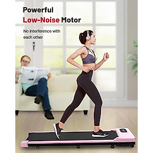 Walking Pad Treadmill, 5.0MPH Portable Under Desk Treadmills for Home Office, 3 in 1, No Assembly Required, Remote Control, 300 Lb Capacity (Pink)