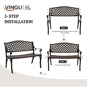 VINGLI 40.5" Patio Garden Bench,Anti- Rust Cast Iron Cast Aluminum Frame for Outdoor Path Yard Lawn Work Entryway Decor Deck,Bronze
