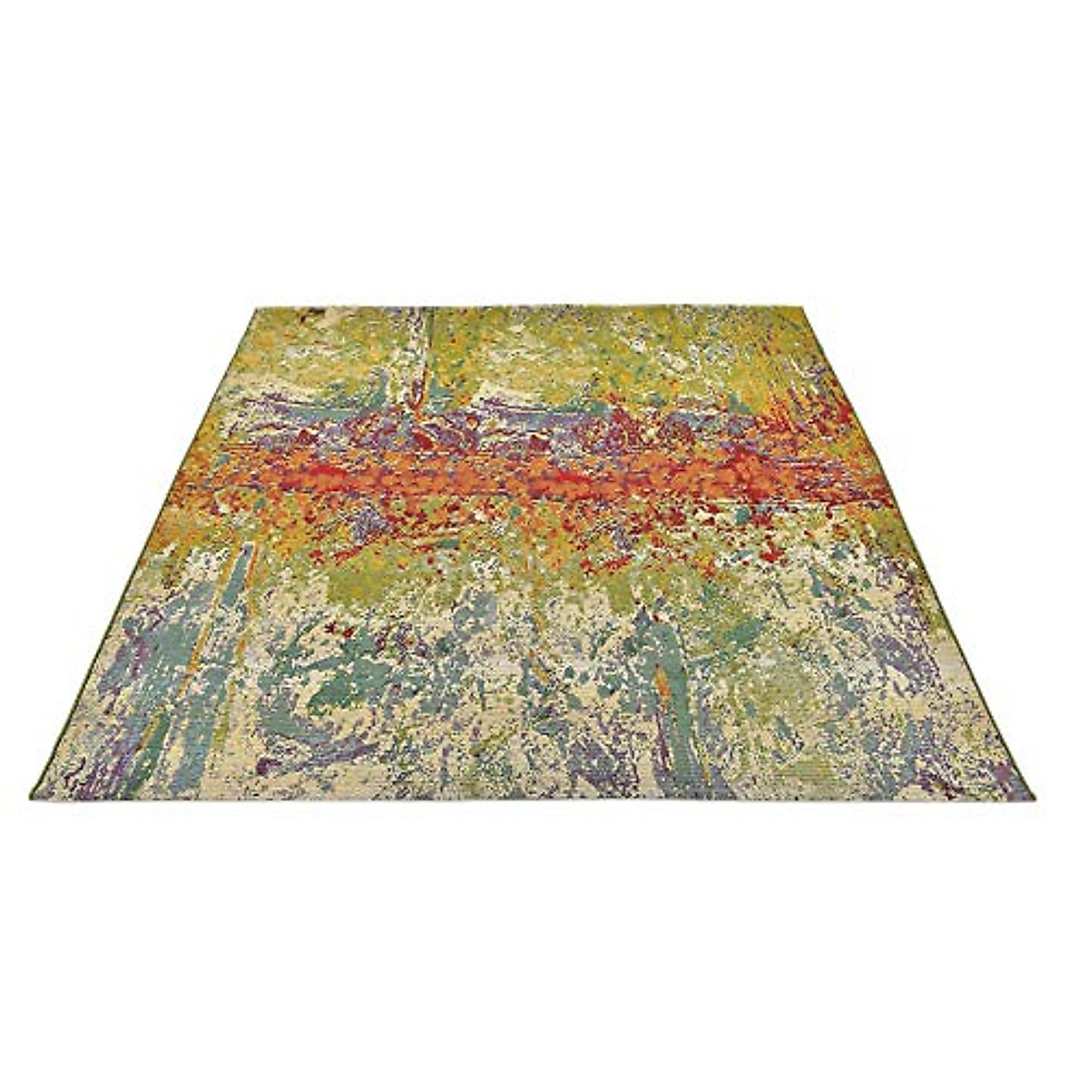 Unique Loom Modern Collection Rustic, Abstract, Distressed, Bright Colors, Indoor and Outdoor Area Rug, 6 ft 0 in x 6 ft 0 in, Multi/Green