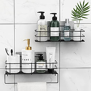 WECVLAG 6 Piece Shower Caddy Set, Shower Shelves with Adhesive Hooks, No Drilling Stainless Steel Shower Rack, Wall Mounted Rustproof Shower Organizer Storage for Bathroom, Kitchen