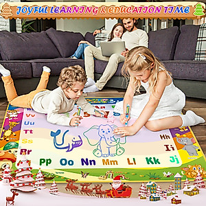 Water Doodle Mat Toys for Ages 2-4, 40 X 30 Inch Large Water Painting Doodle Drawing Mat, Toddler Toys for Age 3 4 5 6 7 Year Old Girls Boys Birthday Gift, Mess Free Coloring Painting Learning Toys