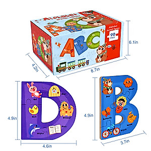 SYNARRY Wooden Alphabet Puzzles for Kids Ages 3-5, ABC Learning for Toddlers Ages 3+, Sight Words Letter Puzzles Montessori Toys Educational STEM for Preschool Boys Girls Kids Gifts