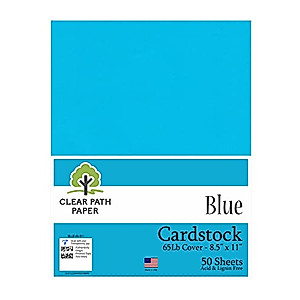 Blue Cardstock - 8.5 x 11 inch - 65Lb Cover - 50 Sheets - Clear Path Paper