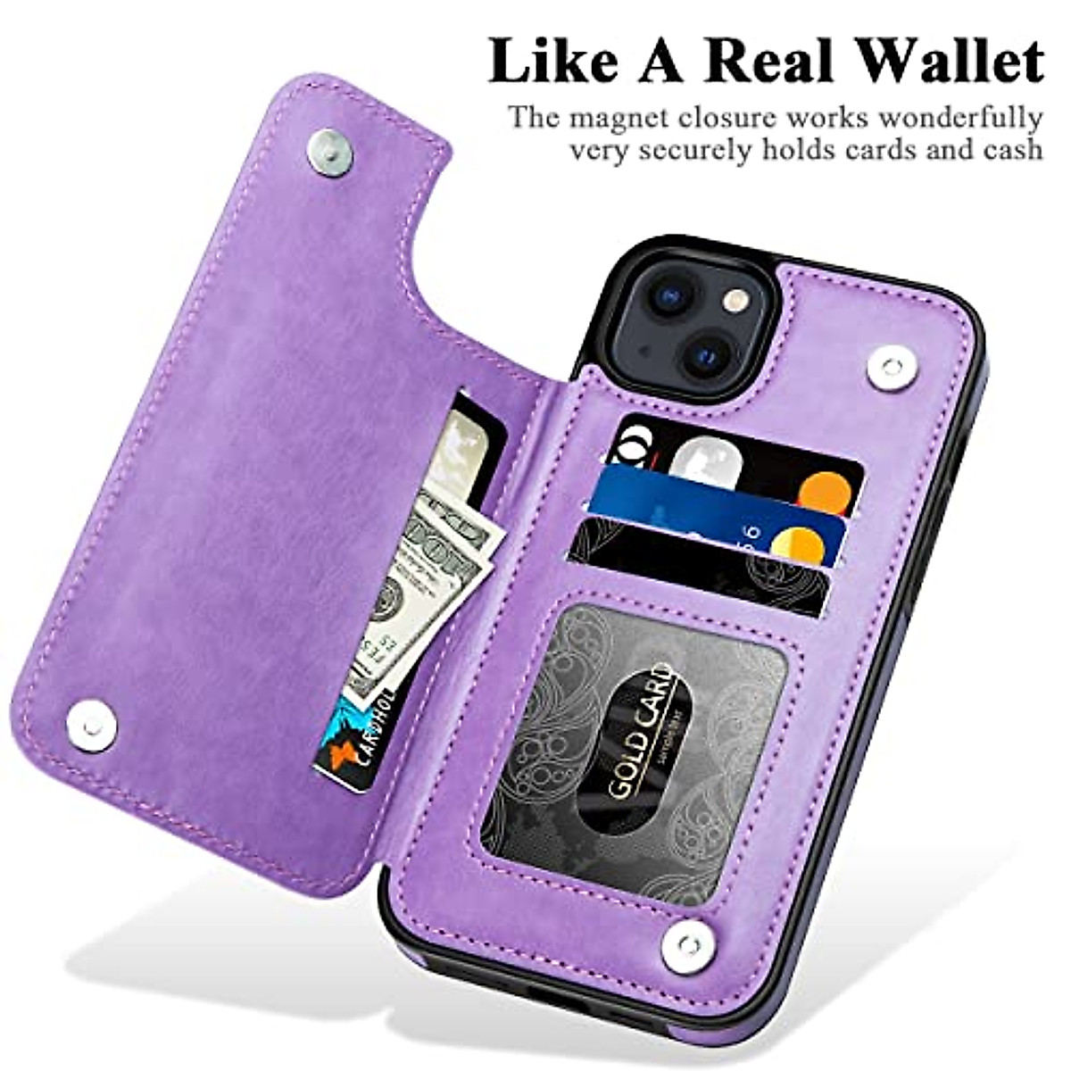 MMHUO for iPhone 14 Plus Case with Card Holder, Flower Magnetic Back Flip Case for iPhone 14 Plus Wallet Case for Women, Protective Case Phone Case for iPhone 14 Plus,Purple