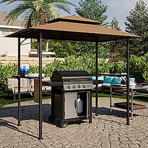 8 x 5 FT Grill Gazebo BBQ Patio Shelter Canopy Easy Set-up Grill Tent with Air Vent Double Tiered Barbecue Canopy Tent BBQ Gazebo Outdoor Canopy for Patio Garden Beach Backyard