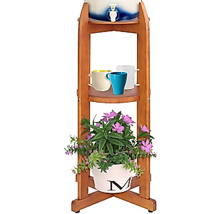 Natural Solid Wood Water Dispenser Floor Stand(32.8" Hight-11.2" Wide) Drink Dispenser Floor Stand with 2 Round Shelfs Included for 1-5 Gallon Water Bottles/Crocks, Water Jug and Plant Stand-Light