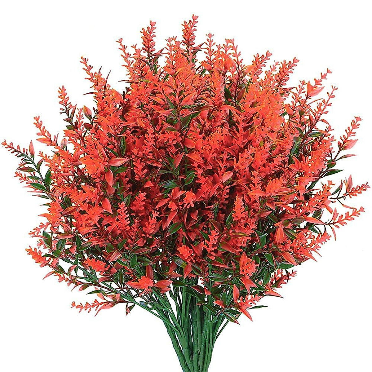 8 Bundles Fall Artificial Flowers Outdoor Lavender Fake Flowers UV Resistant Faux Plastic Plants No Fade Greenery Bushes for Garden Front Door Porch Window Box Walkway Patio Home Farmhouse Decor