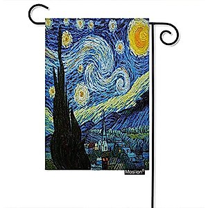 Moslion Van Gogh Garden Flags Double Sided Classic Arts Starry Night Farmhouse Sky Moon Yard Flag 12.5x18 Inch Burlap Banners Home Decorative Outdoor Villa