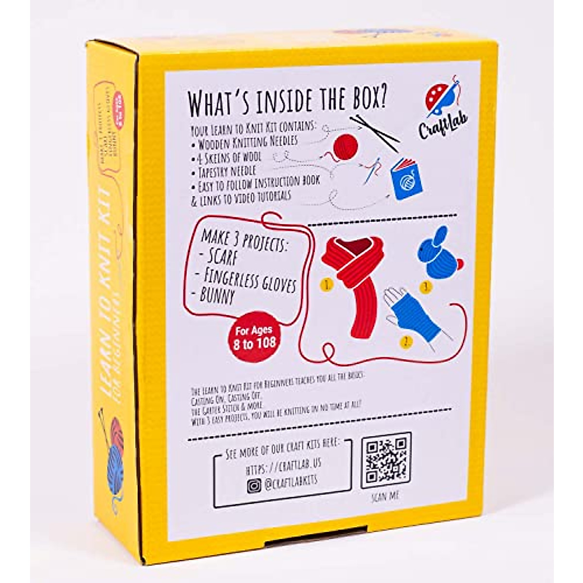 CraftLab Knitting Kit for Beginners, Kids and Adults Includes All Knitting Supplies: Wool Yarn, Wooden Knitting Needles, Yarn Needle and Instructions – Fantastic Gift