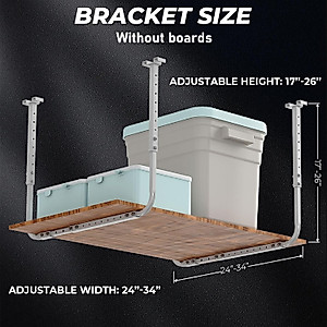 ruiru bro Overhead Garage Storage Rack,Adjustable Garage Ceiling Storage Racks,4x8 Overhead Garage Storage Rack,Retractable Overhead Storage Rack,250lbs Weight Capacity(White)