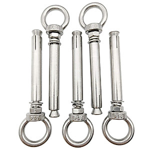 Sipery 5Pcs 304 Stainless Steel Ring Lifting Expansion Eyebolt Screw Closed Hooks Anchor Bolt M6x80mm