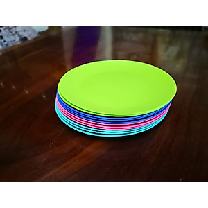YUYUHUA Plastic Plates Reusable 10 inch - Kitchen Flat Dinner Plates - Dishwasher Safe & Microwavable Plates set of 12 - Kids Stacking Colorful Plates for Indoor Outdoor (BPA Free)
