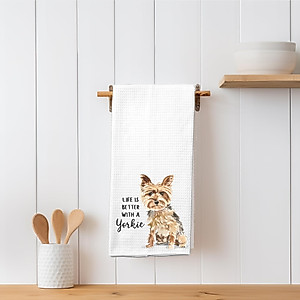 Watercolor Life is Better with a Yorkie, Yorkshire terrier Microfiber Kitchen Tea Bar Towel Gift for Animal Dog Lover