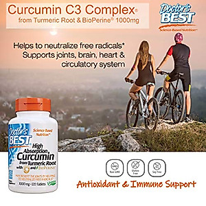 Doctor's Best Curcumin From Turmeric Root with C3 Complex & BioPerine, Non-GMO, Gluten Free, Soy Free, Joint Support, 1000 mg, 120 Tablets