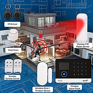 Splenssy WiFi GSM Home Alarm Security System, 2.4in LCD Wireless DIY Smart Home Burglar Security Alarm System 10 Piece Kit, Compatible with Alexa Google Home Voice Control