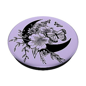 Purple Lilac Black Butterfly Crescent Moon Flower PopSockets Standard PopGrip