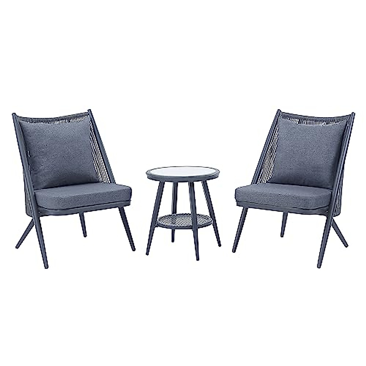 24/7 Shop at Home Finegan Mid-Century Modern Aluminum 3-Piece Bistro Set with Removable Cushions for Outdoor Kitchen, Patio, Pool Area, Gray
