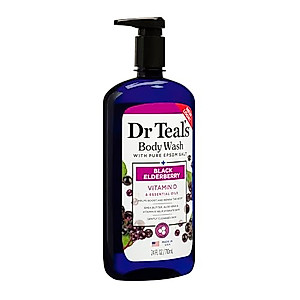 Dr Teal's Body Wash with Pure Epsom Salt, Black Elderberry with Vitamin D & Essential Oils, 24 fl oz (Packaging May Vary)