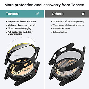 Tensea [4+4Pcs] for Samsung Galaxy Watch 4 2021 & 5 2022 Screen Protector and Case 44mm, Hard PC Bumper and Anti-Fog Tempered Glass Protective Film, Face Cover Set for Watch4 Watch5 44 mm Accessories