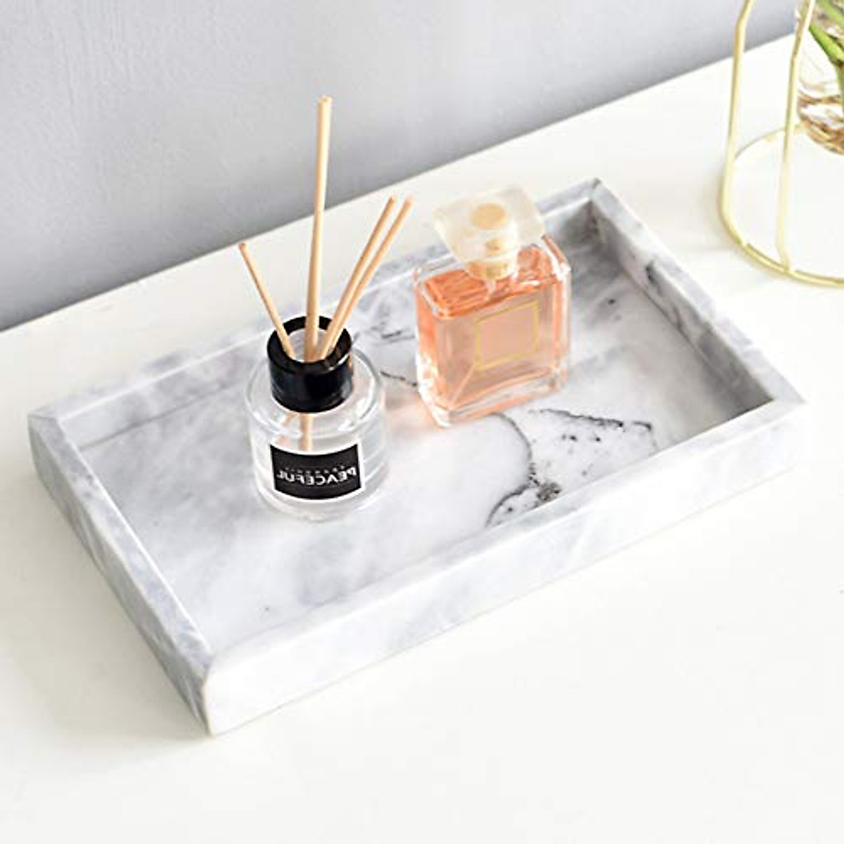 StonePlus Natural Marble Elegant Jewelry Tray Stone Organizer for Dressroom/Bathroom/Coffeeshop (Cloud Grey, 9.84Lx5.91Wx1.18H)