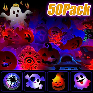 50PCS Halloween Light Up Rings, Assorted Ghost Pumpkin Flash LED Rings Toys Glow in the Dark Rings Toys for Halloween Kids Party Favors