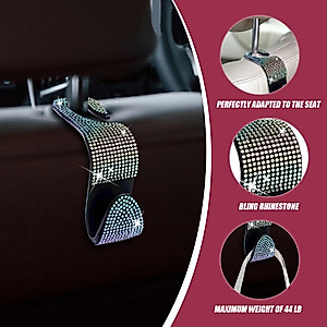 deemars 2 Pack Car Seat Headrest Hook, Bling Car Hooks Front Seat, Back Seat Organizer Hanger Storage Hook Car Purse Hook for Bags, Clothes, Coats, Grocery Bags (Colorful)