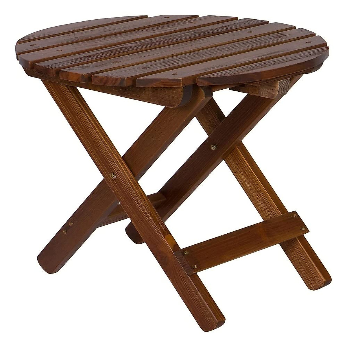 Classic Design Adirondack Round Folding Patio Table with Slated Top & Genuine Cedar Wood Construction | Oak Dark Brown Color Weatherproof Finish Best for Indoor Outdoor Use | Water & Rust Resistant
