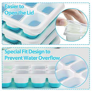 DOQAUS Ice Cube Trays 4 Pack, 56 pcs Silicone Ice Cubes Tray Maker with Spill-Resistant Removable Lid, Easy Release & Pop out, LFGB and BPA Free, Stackable Flexible, for Soup, Food, Cocktail, Coffee