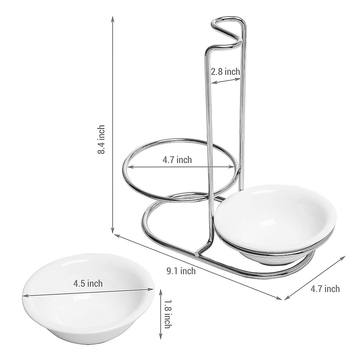 MyGift Set of 2 Ceramic Spoon Rest, Upright Ladle Holder Ceramic Dish with Silver Stainless Steel Rack