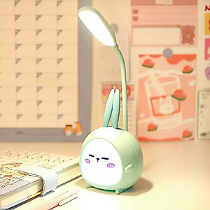 Portable LED Desk Lamp with Night Light Cute Bunny Foldable USB Charge Reading Light for Bedroom Kids Bedside Study (Green)