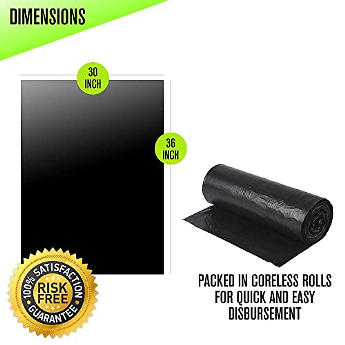 Aluf Plastics - RL-3036XH 20-30 Gallon Trash Can Liners (100 Count) - 30" x 36" - Thick 1.5 MIL Equivalent Black Trash Bags for Bathroom, Kitchen, Office, Industrial, Commercial, Recycling and More