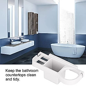 Adhesive Hair Dryer Holder, Wall Mounted No Drilling Plastic Bathroom Blow Drier Storage with Plug Hook, Hair Care Tools Organizer Basket with Cups for Curling Flat Straight Hot Iron(White)