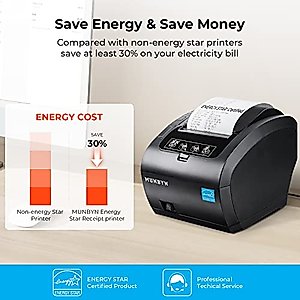 MUNBYN Bluetooth 5.0 POS Printer P047, 80mm Receipt Printer, Direct Thermal Printer with USB Serial Ethernet, Bluetooth, Android Windows PC